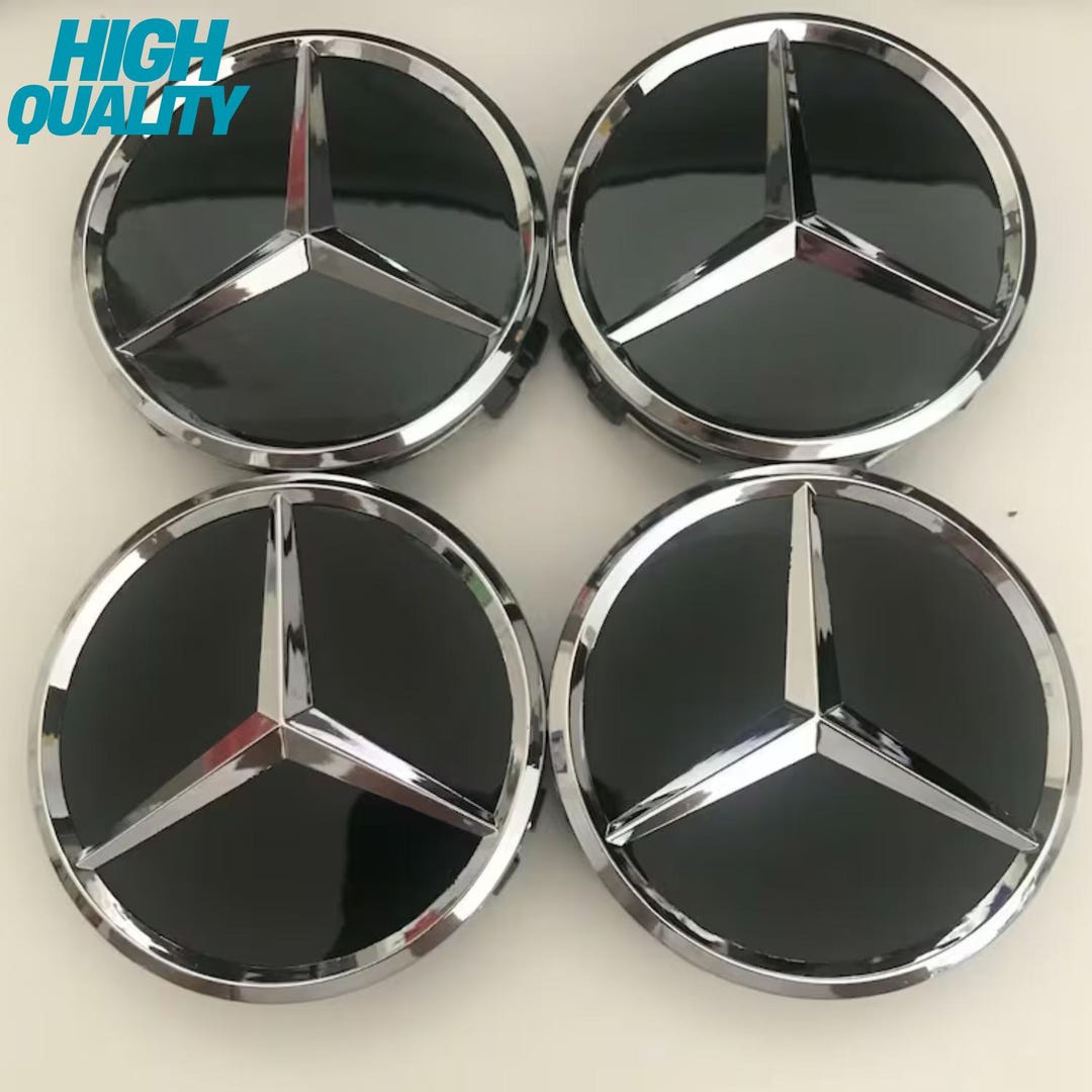 Mercedes Wheel Center Caps Set of 4 Gloss Black Hub Caps With New Logo ...