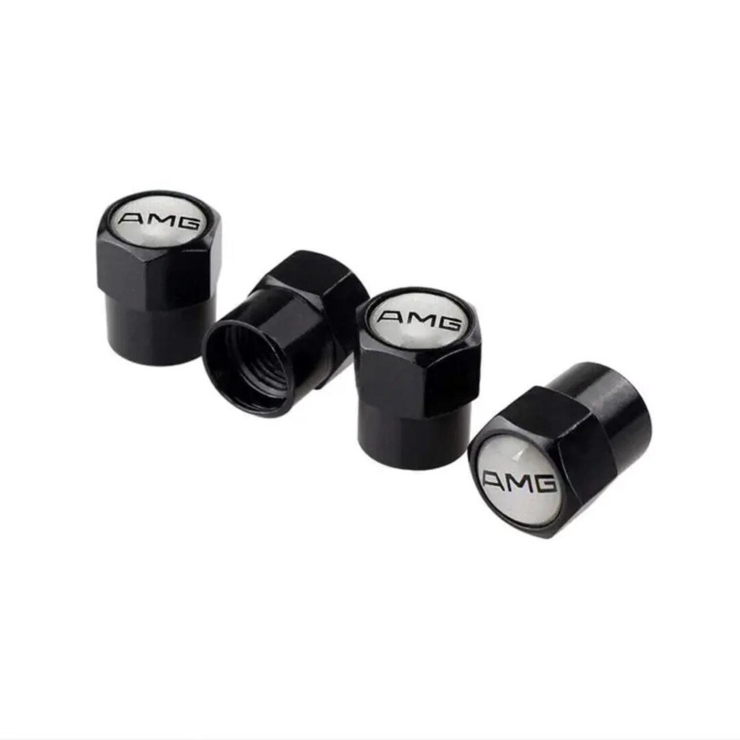 Silver Black AMG Mercedes Anti Dust Caps - Set of 4, Car Wheel Valve ...