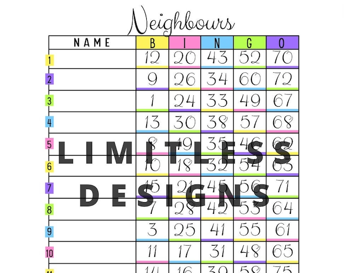 Neighbours Bingo Board, 1 to 15 Lines, 75 BALL, 5 Mixed Sheets ...