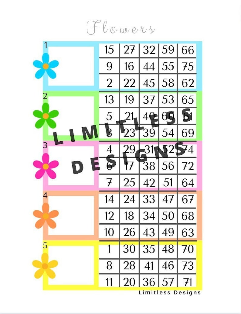 Flowers Bingo Blocks (mixed & Straight) - Etsy
