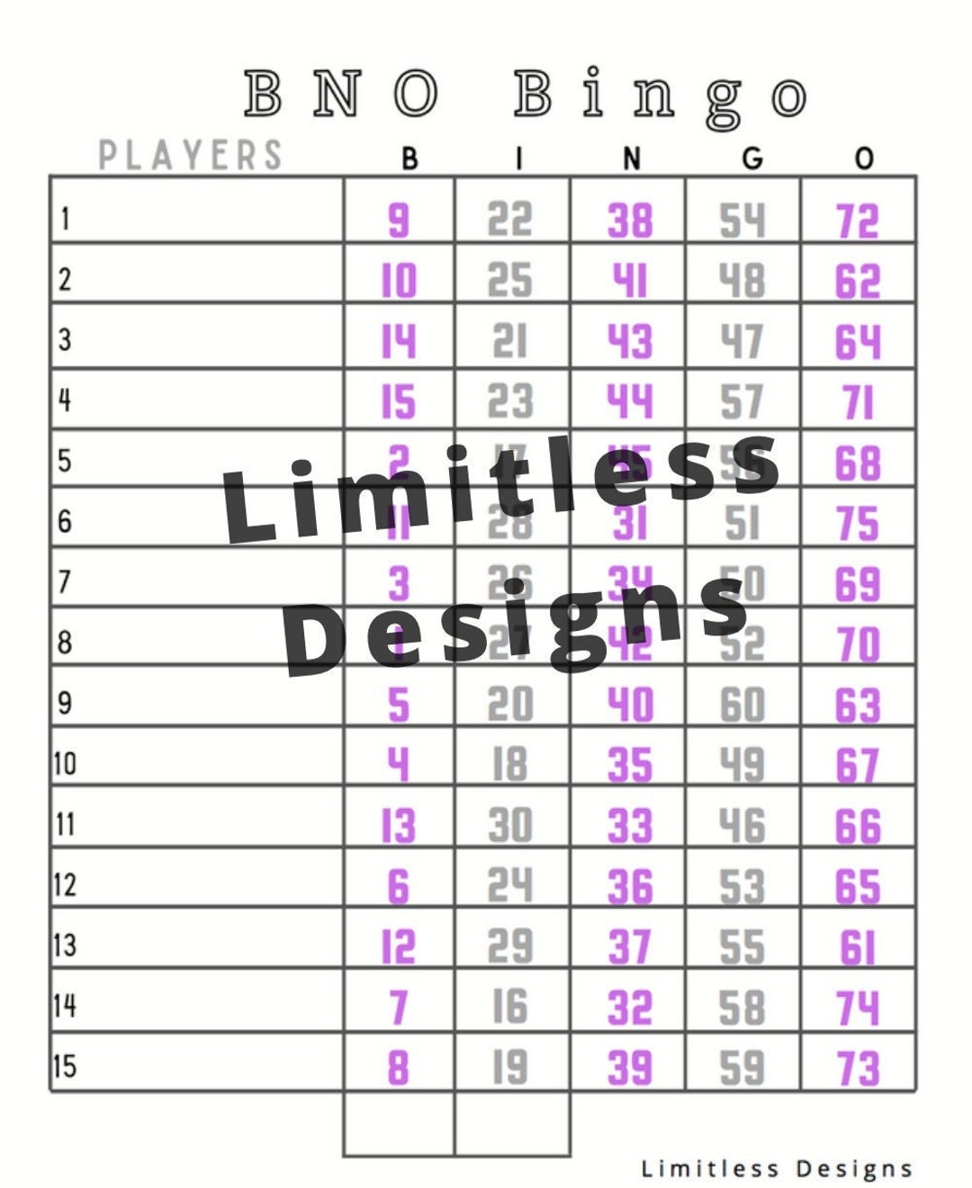 BNO Bingo Board Mixed Only - Etsy