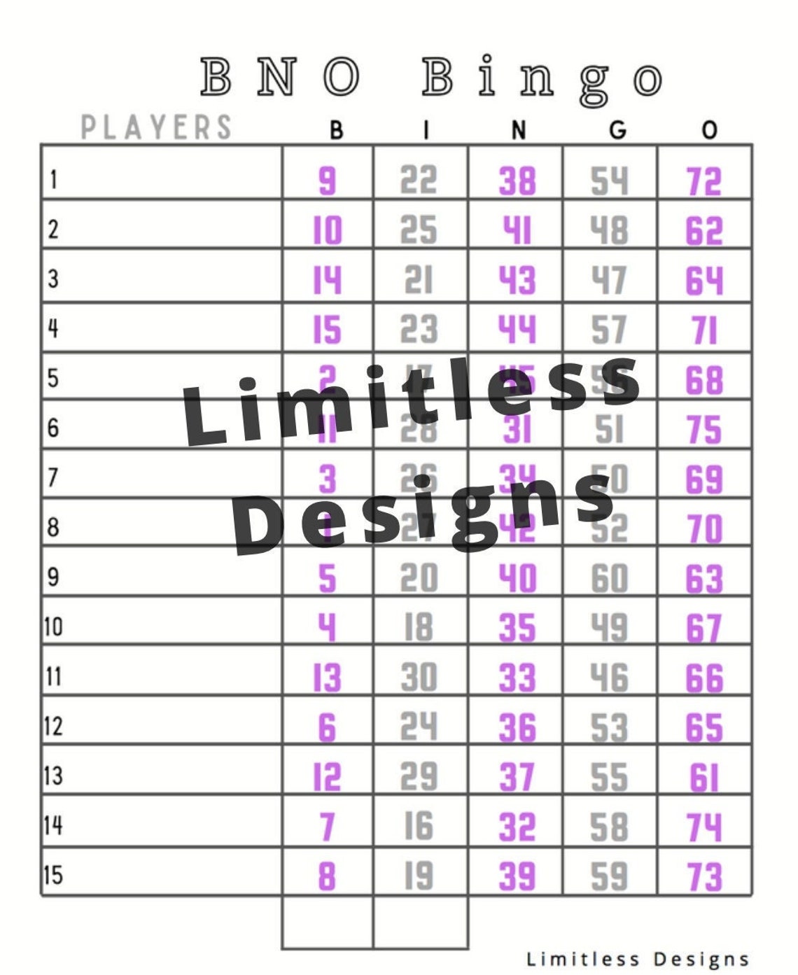 BNO Bingo Board Mixed Only - Etsy