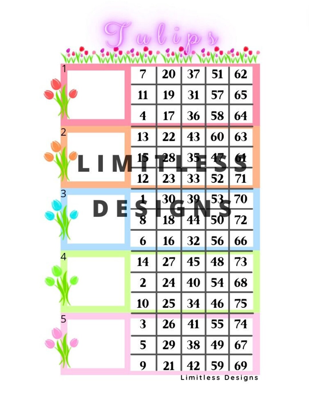 Tulips Bingo Blocks (mixed and Straight) - Etsy