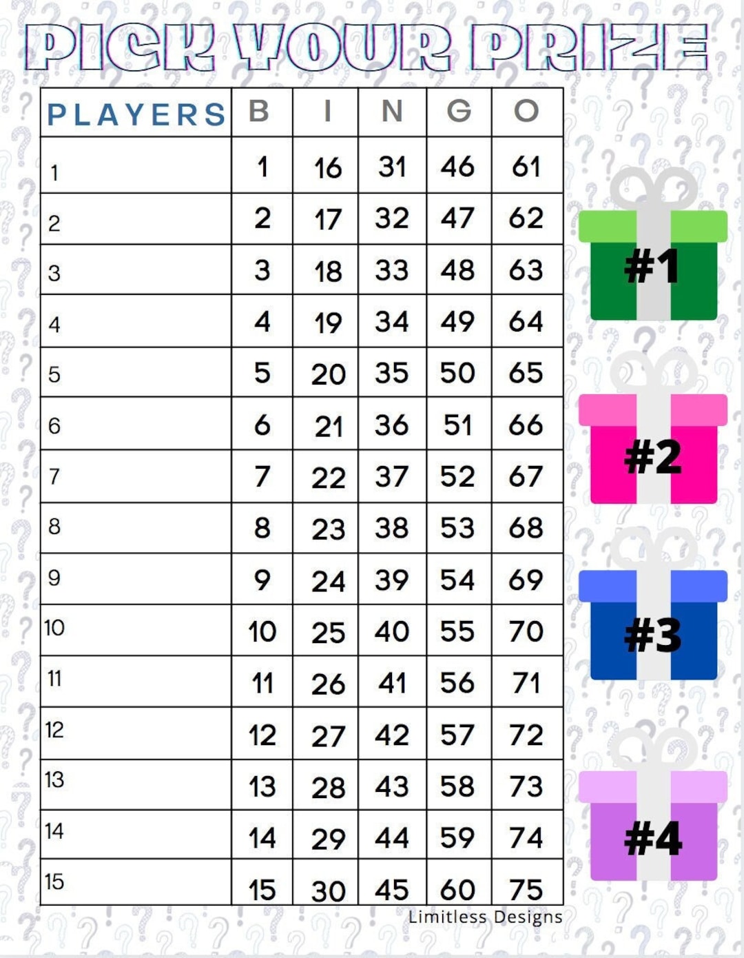 Pick Your Prize Bingo Board - Etsy