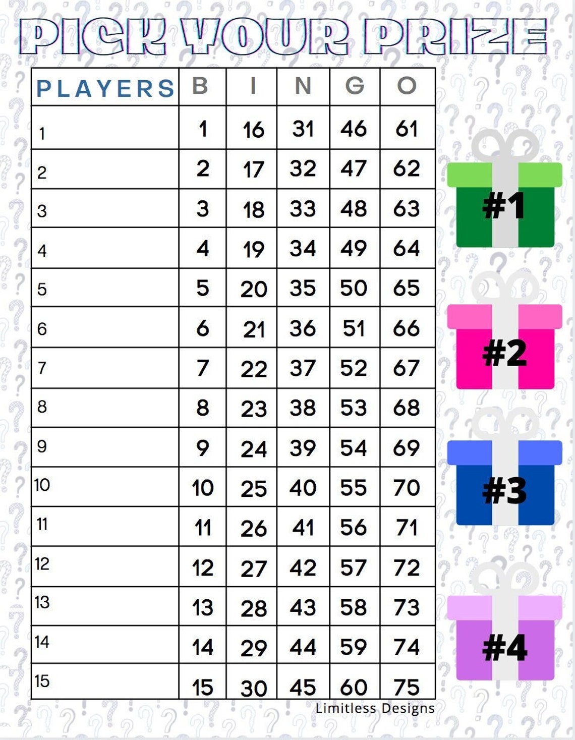 Pick Your Prize Bingo Board - Etsy