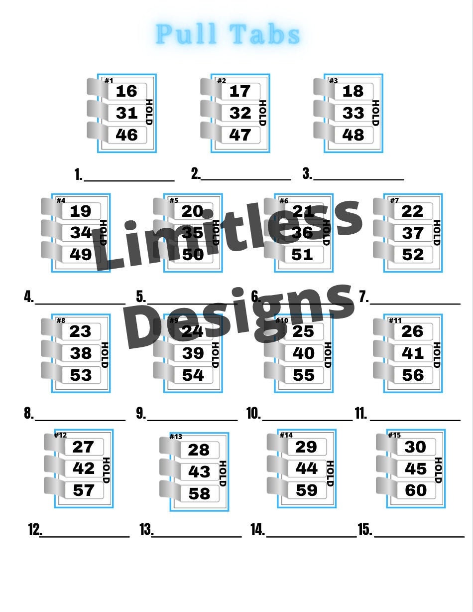 Pull Tabs Bingo Board - Etsy