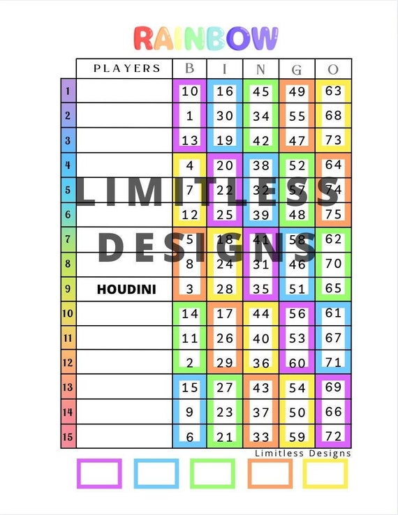 3 Mixed Rainbow Bingo Boards straight Too - Etsy