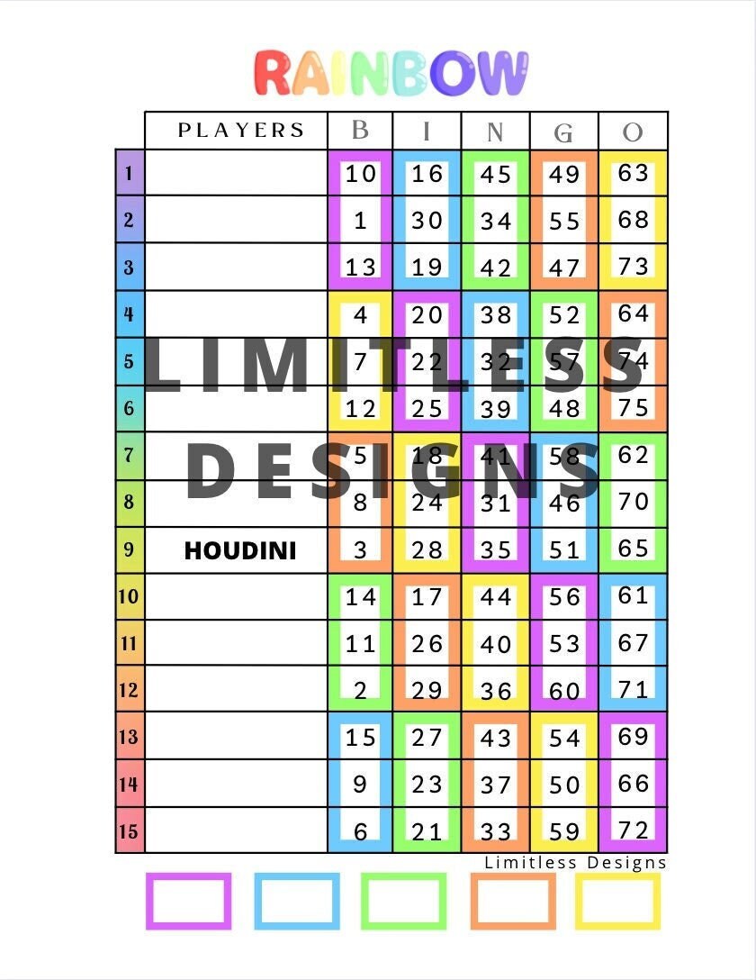 3 Mixed Rainbow Bingo Boards straight Too - Etsy