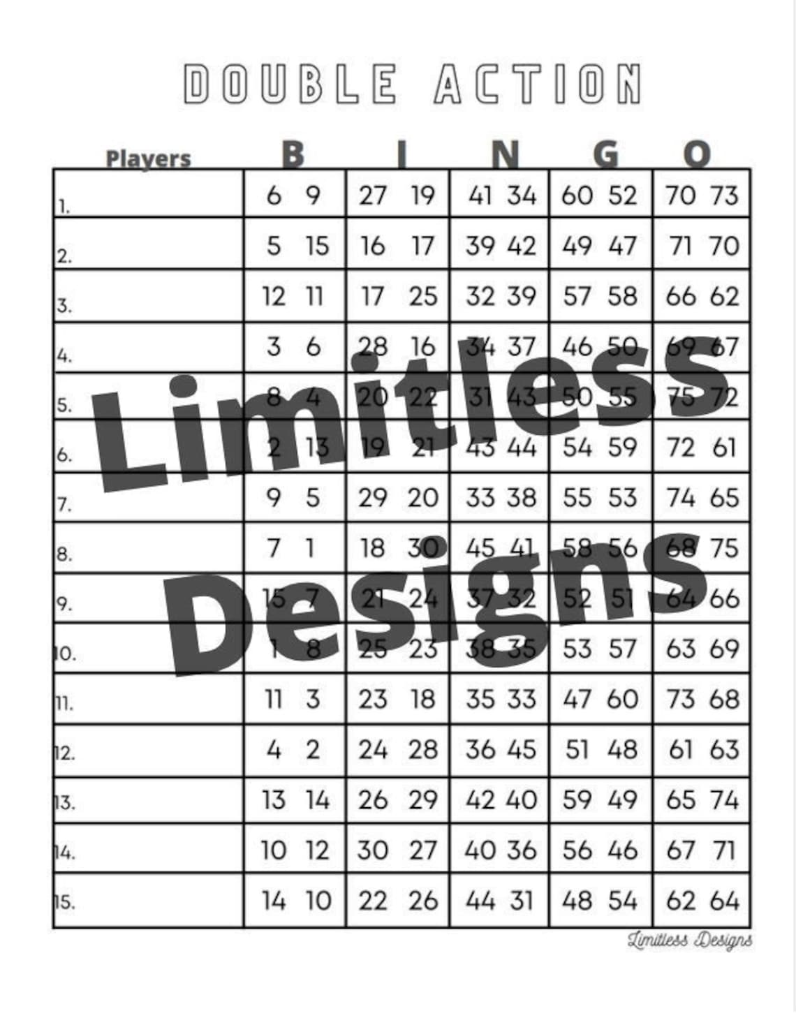 5 Double Action Bingo Boards - Etsy