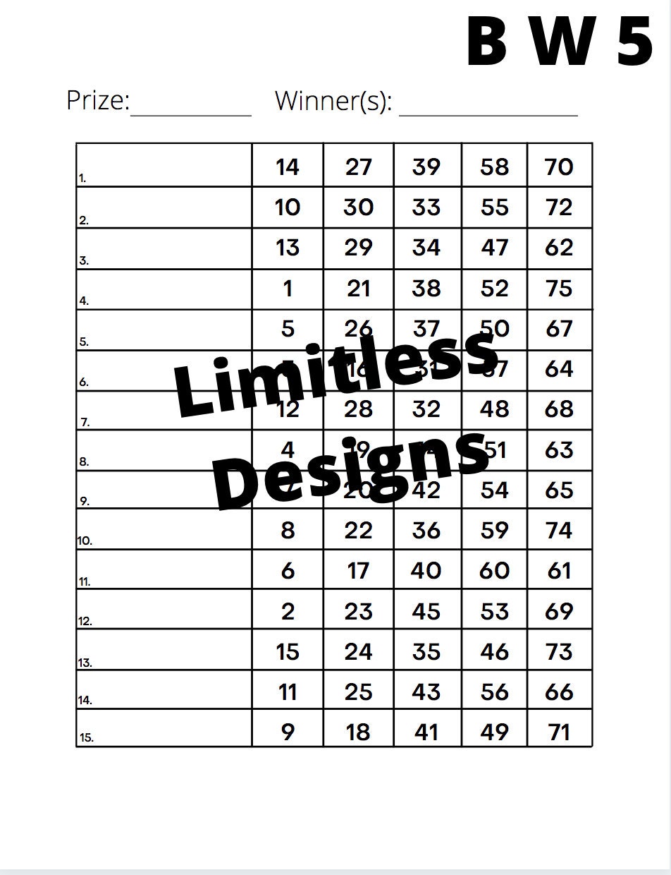 5 Mixed Black and White Bingo Boards - Etsy