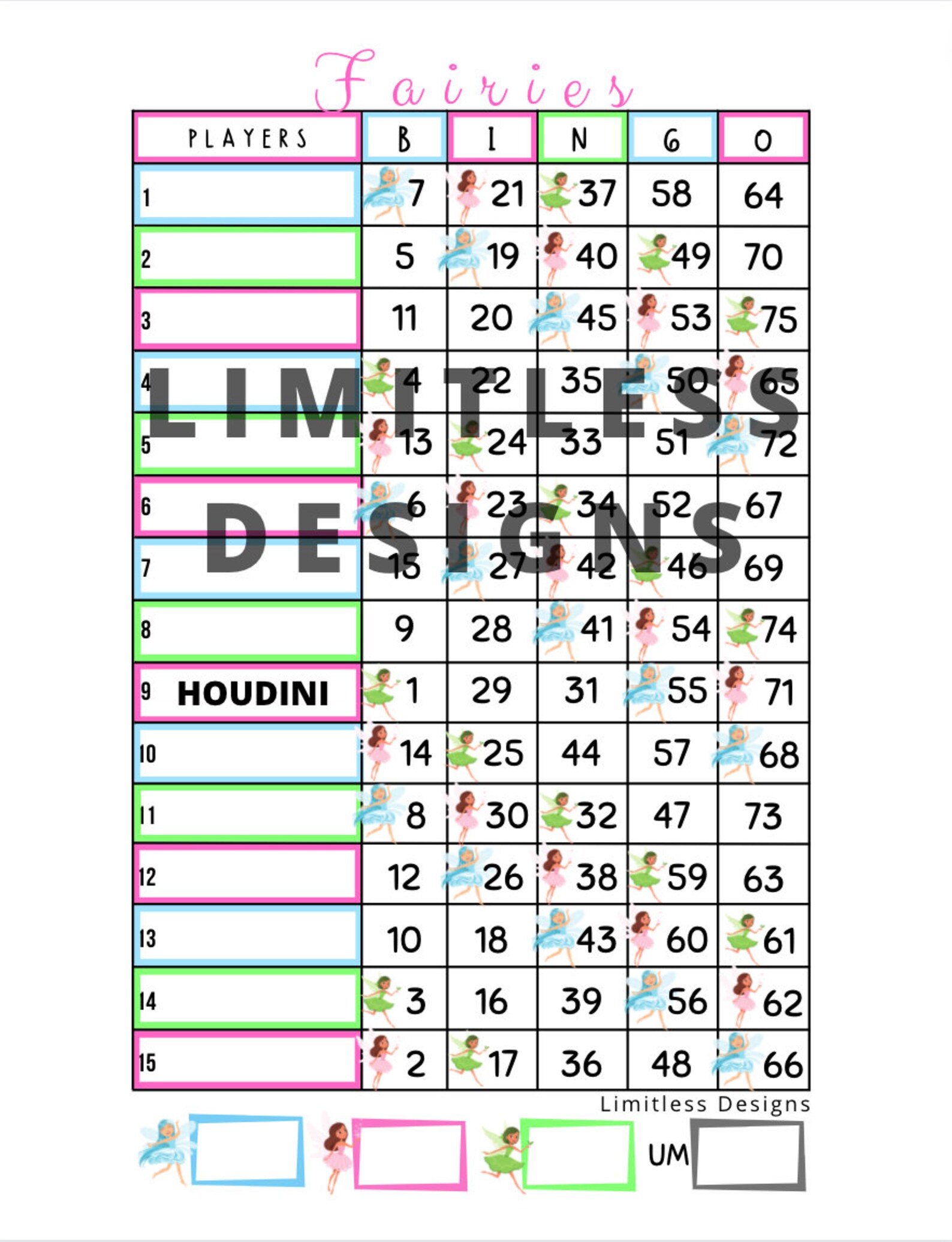 Fairies Bingo Boards (2 Mixed & Straight) - Etsy