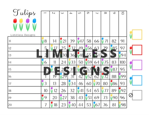 Tulips Bingo Grid mixed & Straight - Etsy