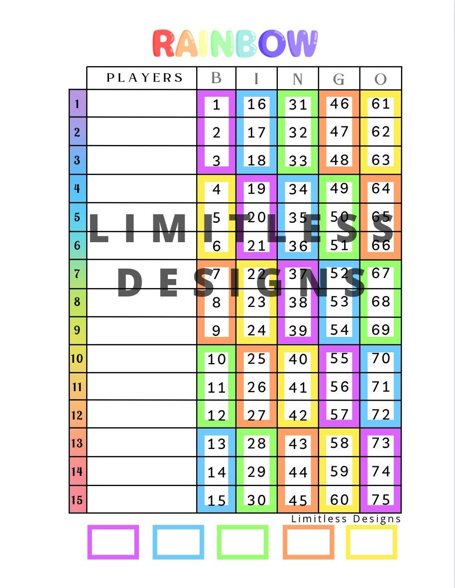 3 Mixed Rainbow Bingo Boards (straight Too) - Etsy