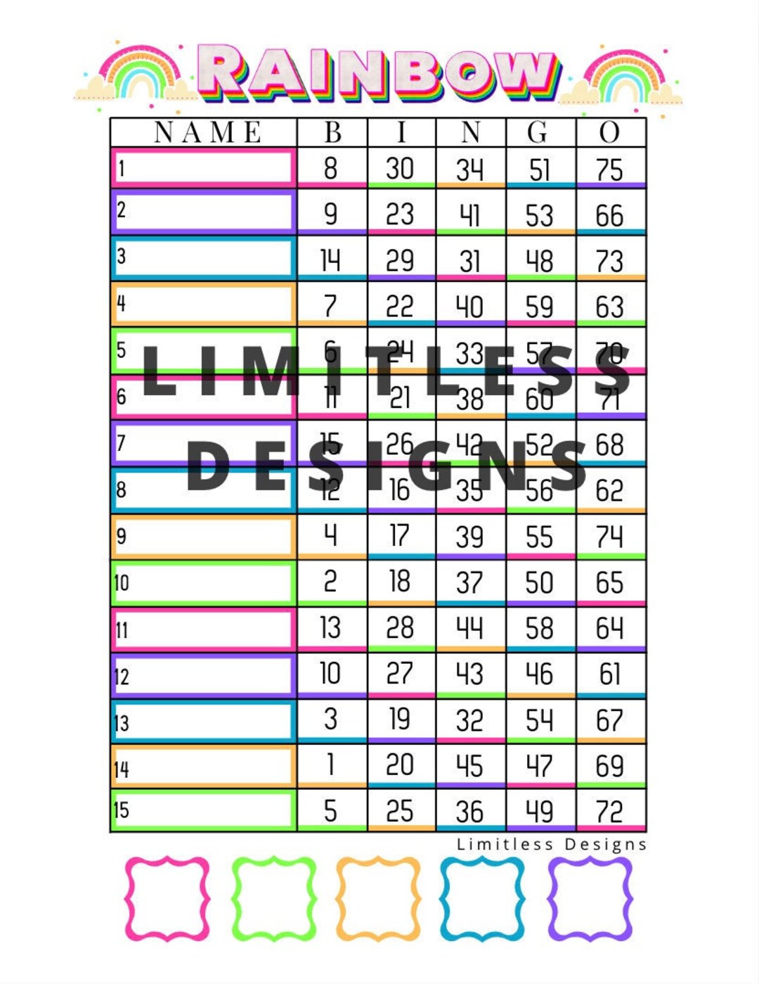 Rainbow Bingo C (mixed & Straight) - Etsy