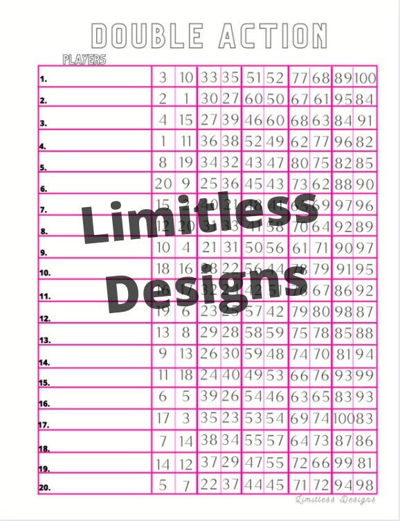 Double Action Bingo Board 20 Line - Etsy