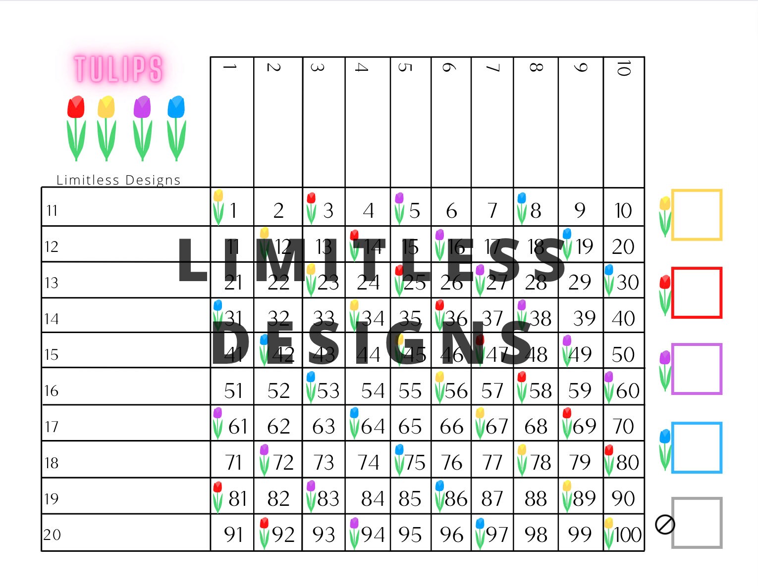 Tulips Bingo Grid (mixed & Straight) - Etsy