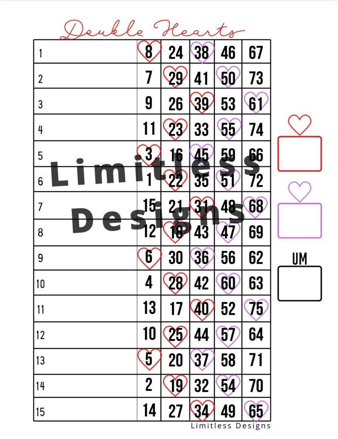 Double Hearts Bingo Boards Bundle (4 in Total) - Etsy