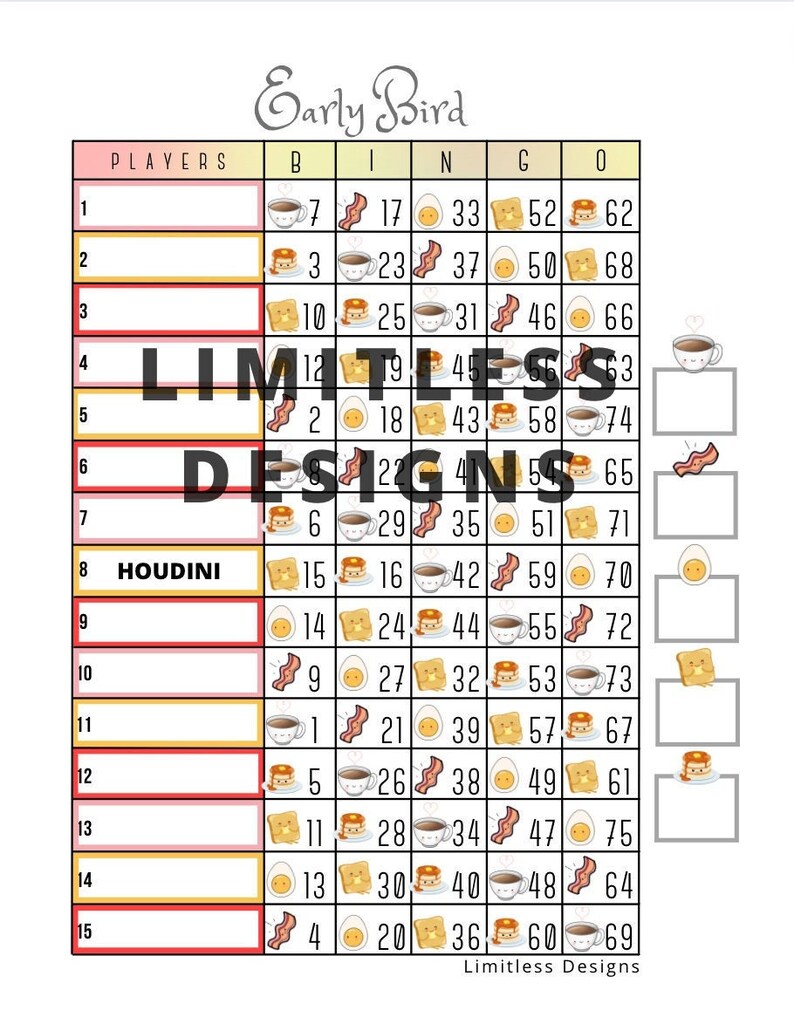 Early Bird Bingo Boards (mixed & Straight) - Etsy