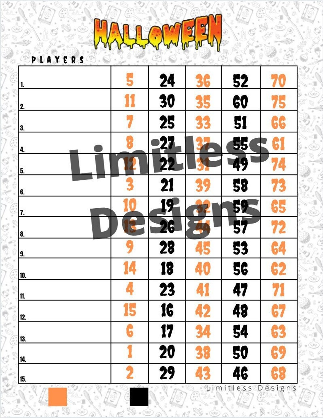 Halloween Bingo Boards (mixed and Straight) - Etsy