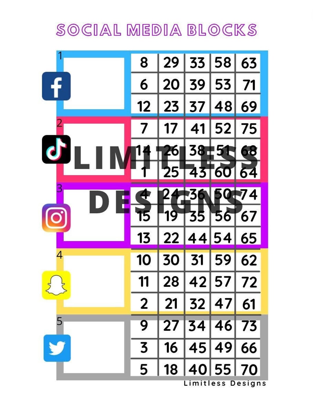 Social Media Bingo Blocks (mixed & Straight) - Etsy