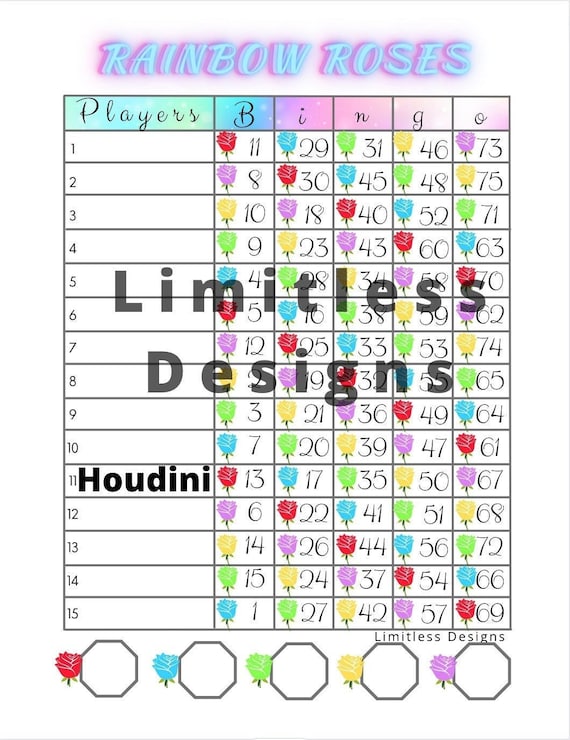 Rainbow Roses Bingo Boards | Etsy