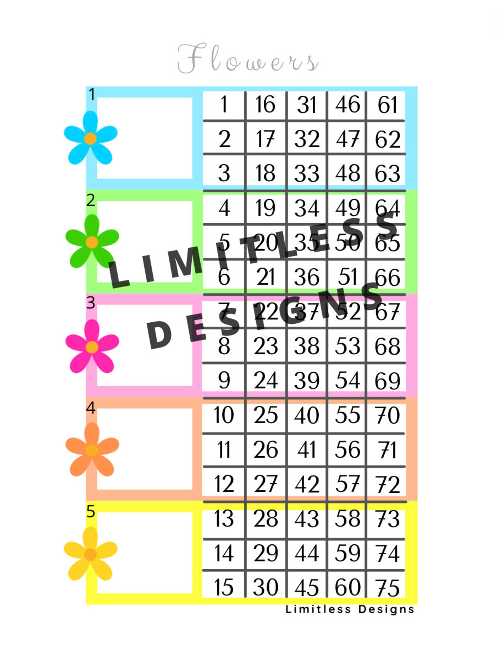 Flowers Bingo Blocks (mixed & Straight) - Etsy