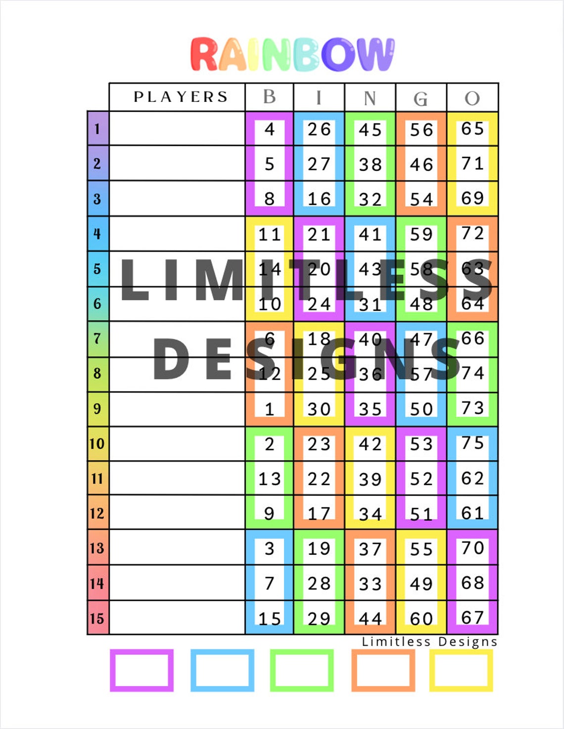 3 Mixed Rainbow Bingo Boards (straight Too) - Etsy