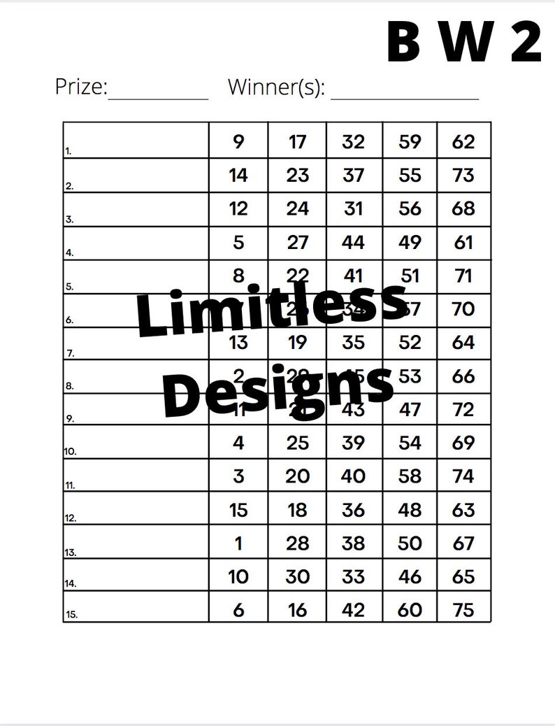 5 mixed black and white bingo boards | Etsy