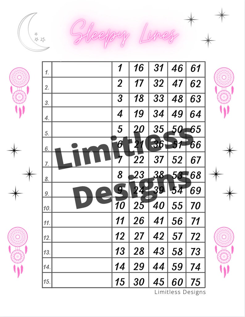 Sleepy Lines Bingo Boards (mixed and Straight) - Etsy