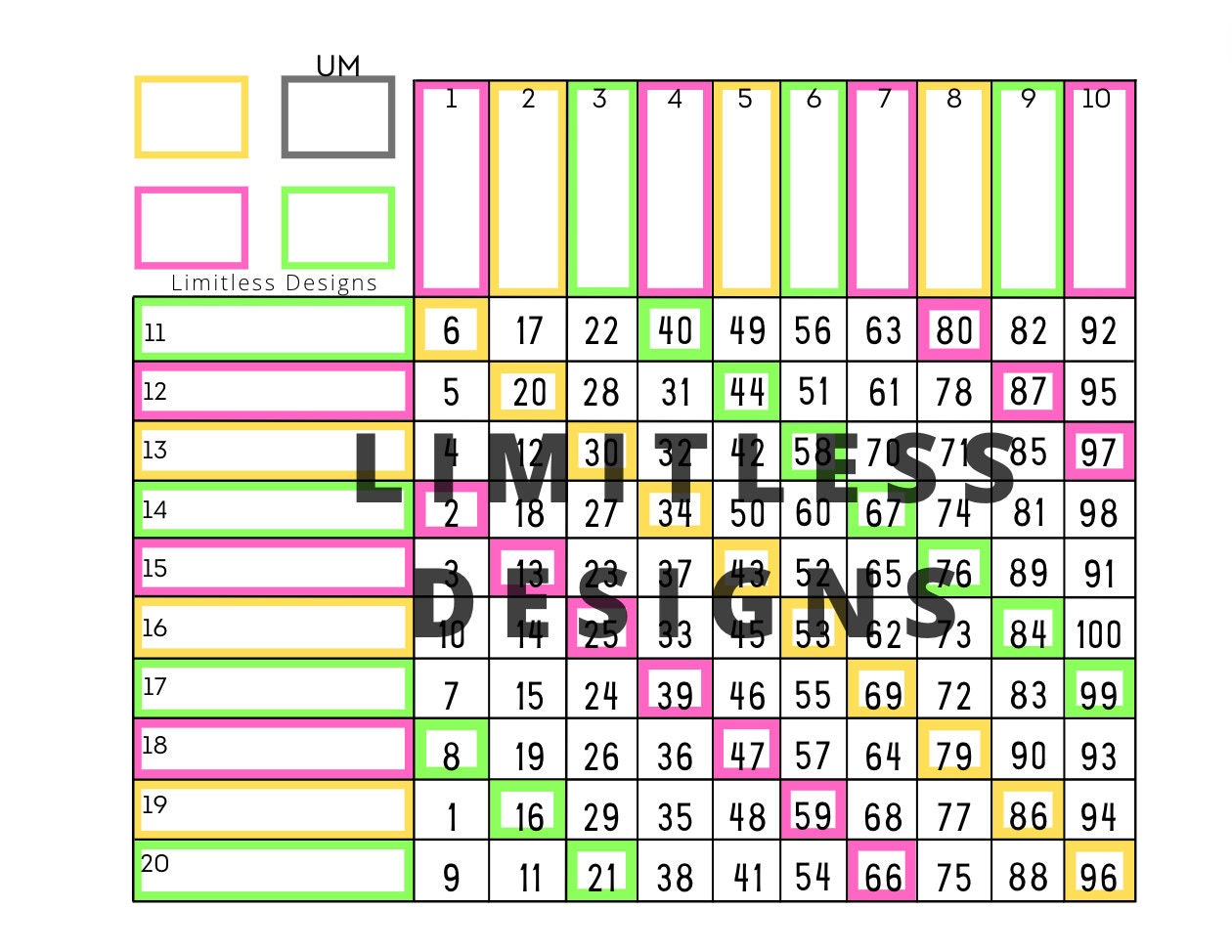 Multi Colour Bingo Grid (mixed & Straight) - Etsy