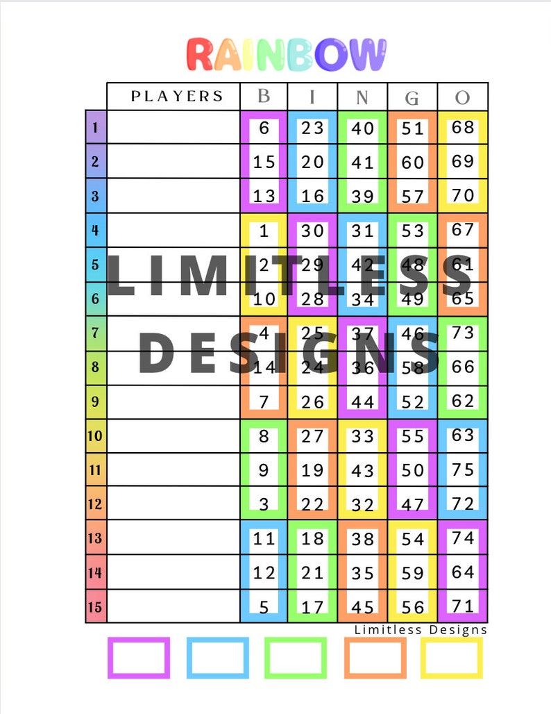 3 Mixed Rainbow Bingo Boards (straight Too) - Etsy