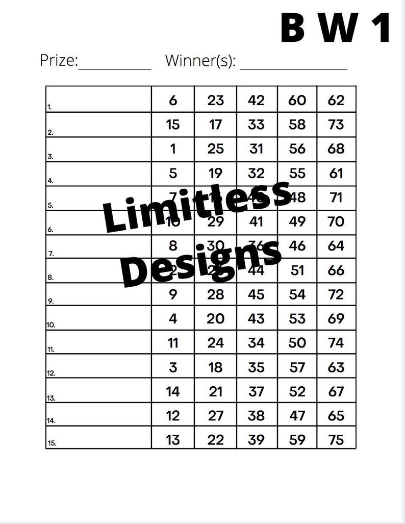 5 Mixed Black and White Bingo Boards - Etsy