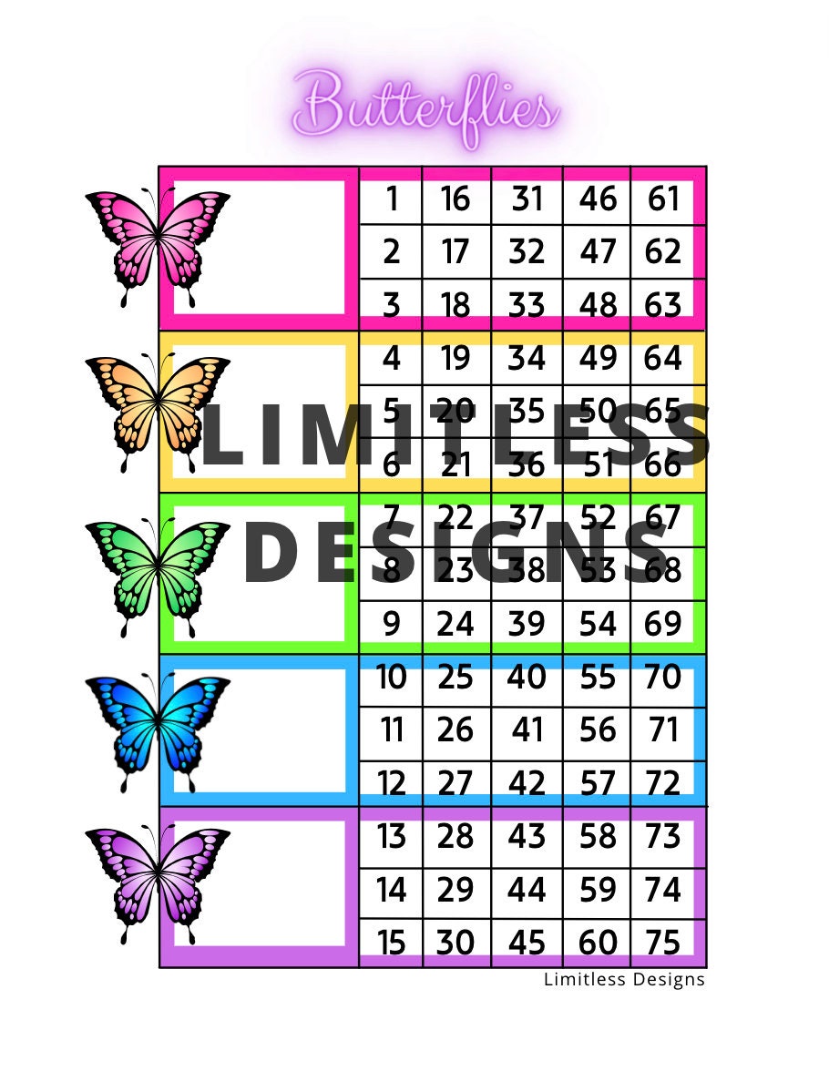 Butterflies Bingo Blocks (mixed & Straight) - Etsy