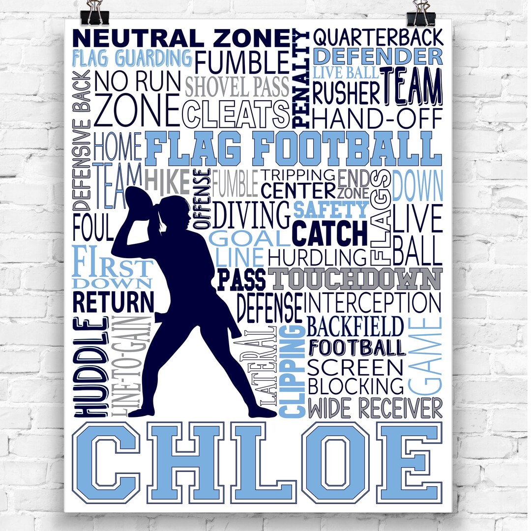 Personalized Girls Flag Football Poster | Custom Typography Print - Etsy
