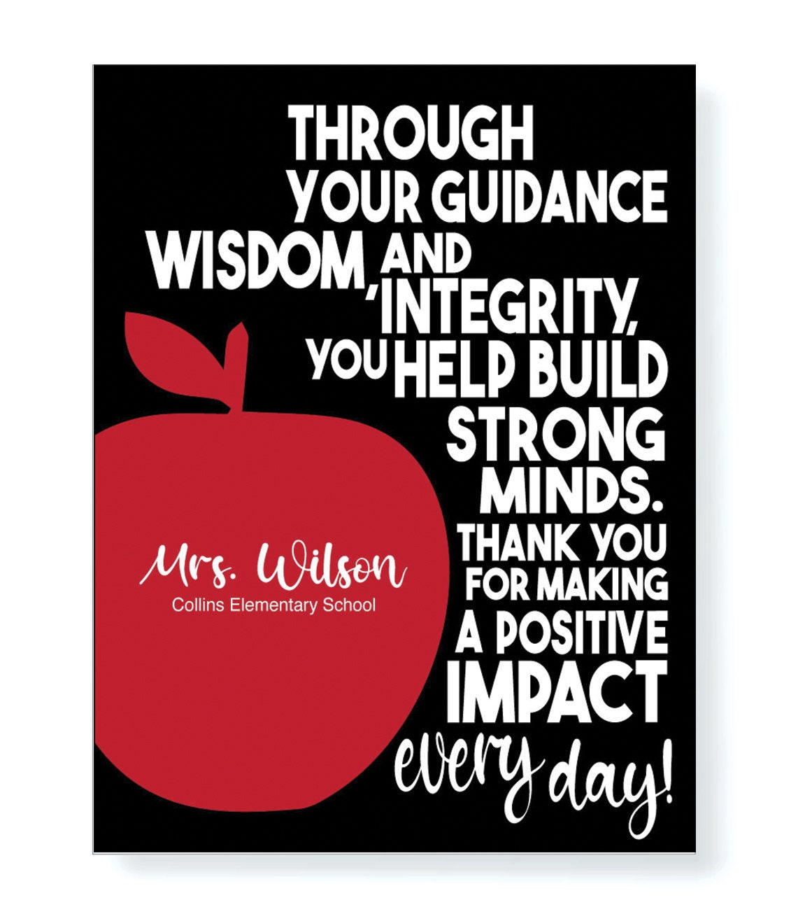 Personalized Teacher Apple Print Custom Name Quote Positive Impact ...
