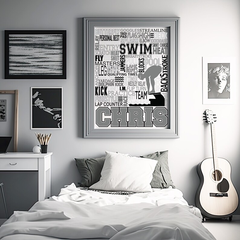 Personalized Swimming Poster – Custom Name Wall Art Gift for Boys - Etsy