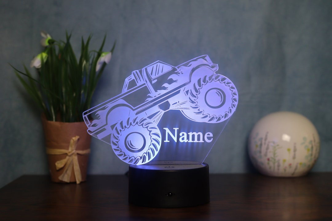Personalised LED Monster Truck Lamp, Table Lamp Gift Idea for Kids ...