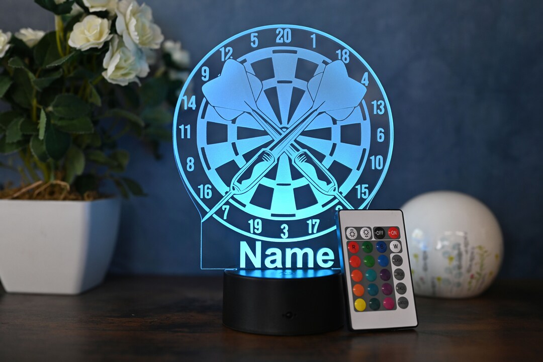 Personalized LED Table Lamp in Dartboard Design: Darts Gift for Players ...