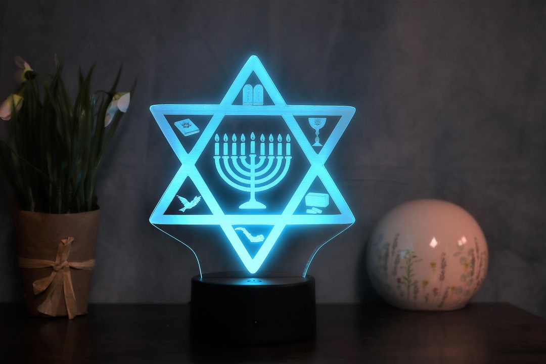 Unique LED Table Lamp With Jewish Symbols for Your Jewish Occasions - Etsy