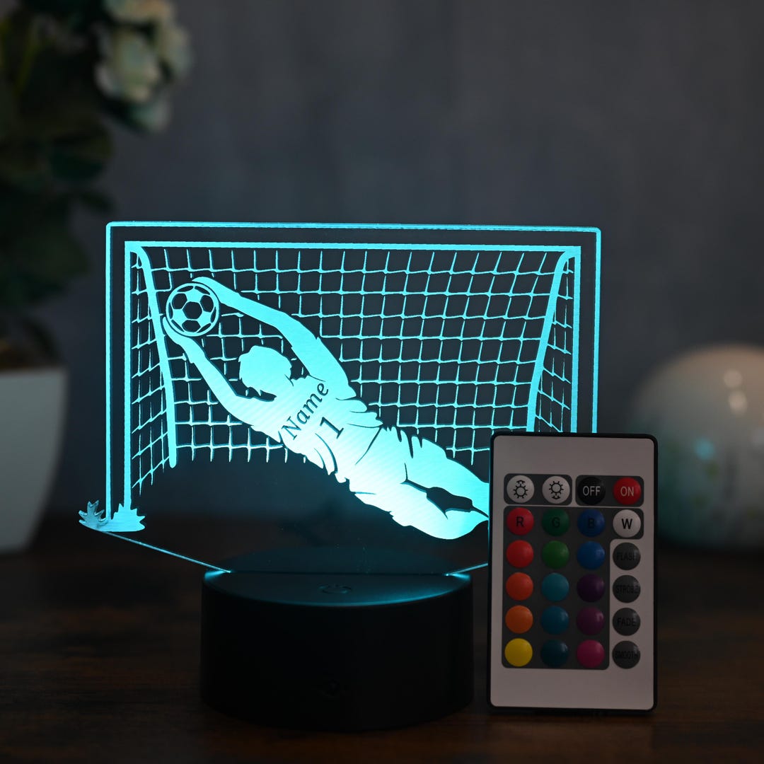 Personalized Soccer Goalkeeper Lamp - 3D LED Night Light With Name ...