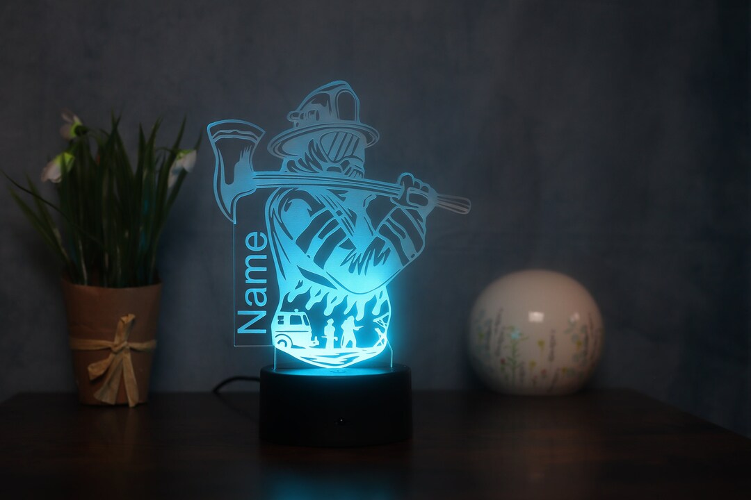 Personalized Firefighter LED Table Lamp Ideal Gift for Firefighters or ...