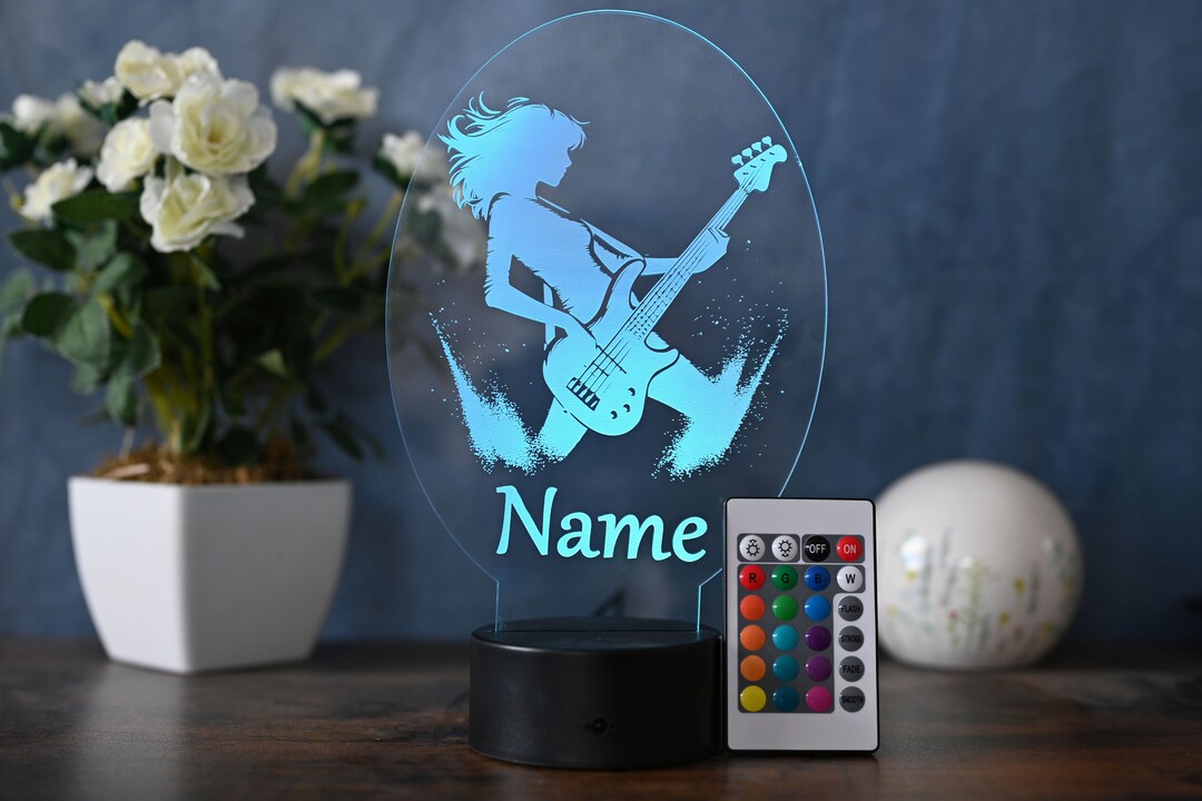 Personalized LED Table Lamp for Female Bass Guitar Players - Gift for ...