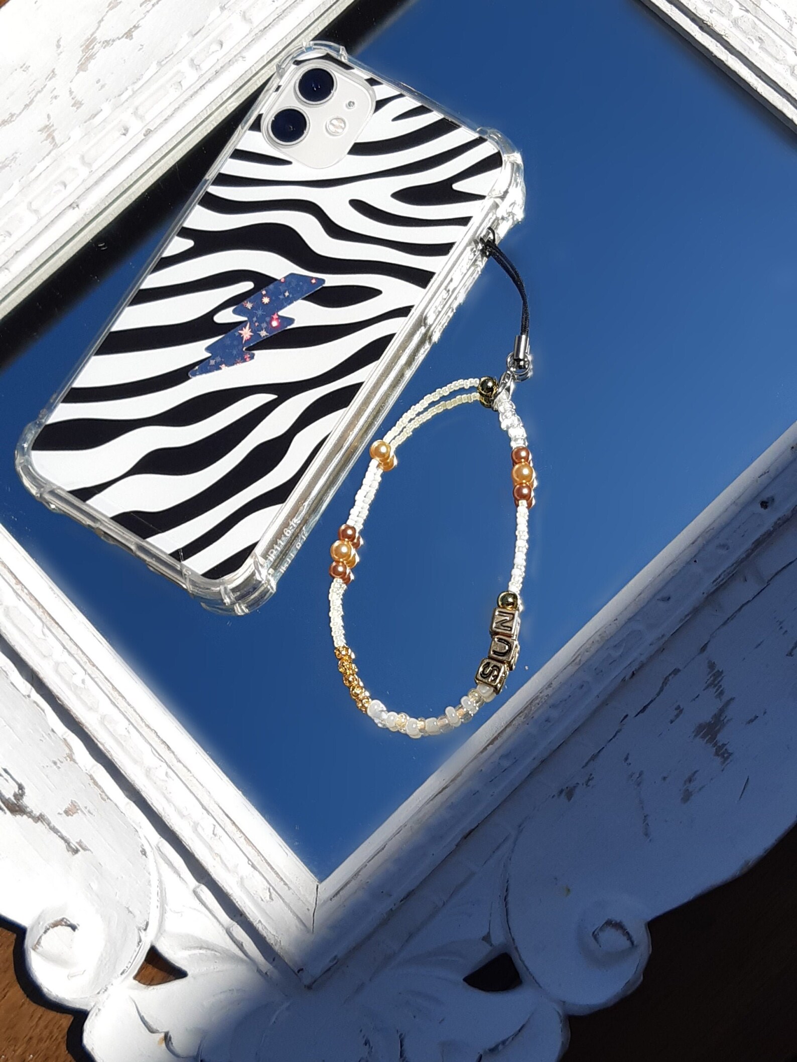 Jewel phone accessory gold and white | Etsy