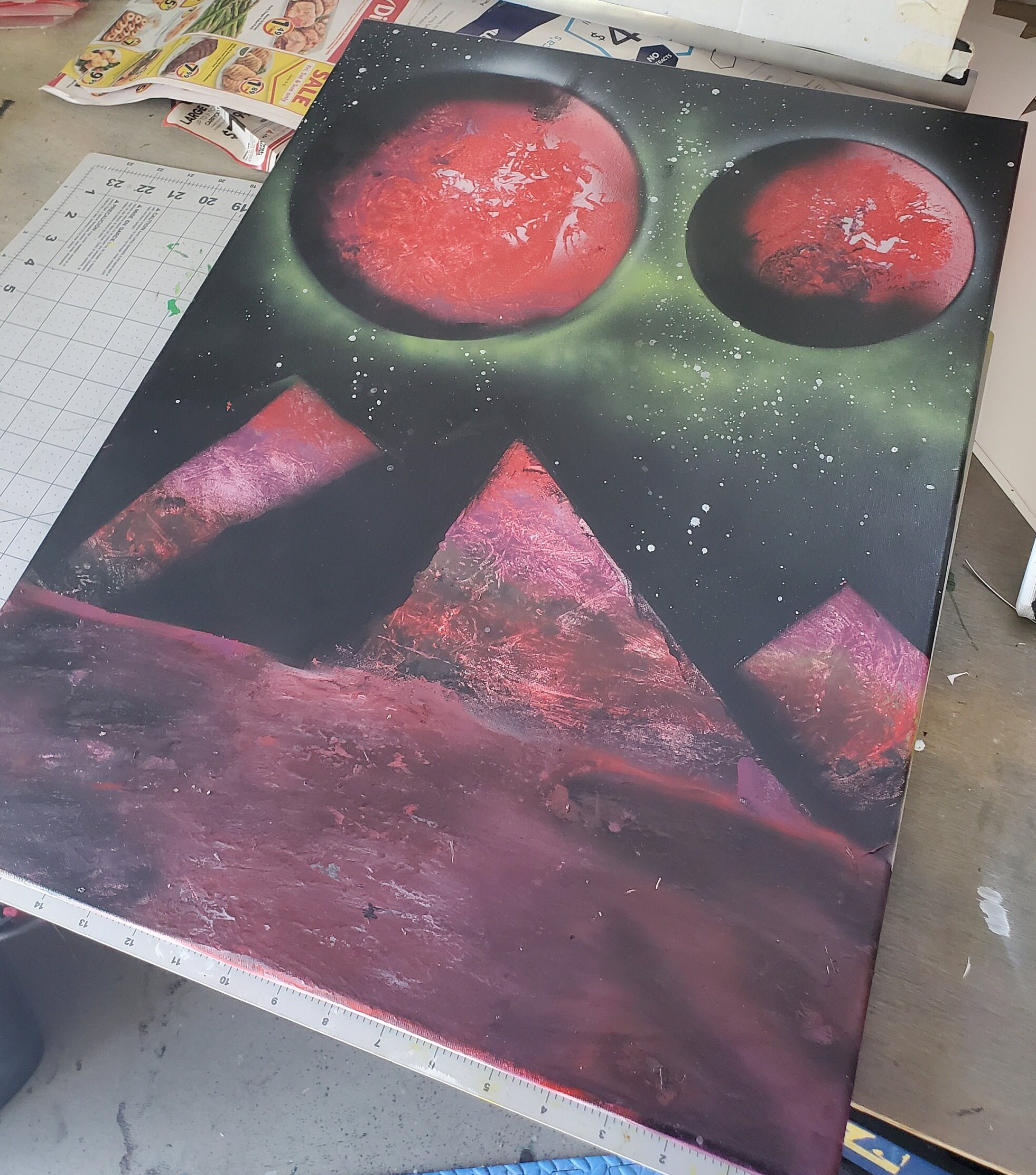 Original Scifi Pyramid Spraypaint Painting, Contemperary Fantasy Wall ...