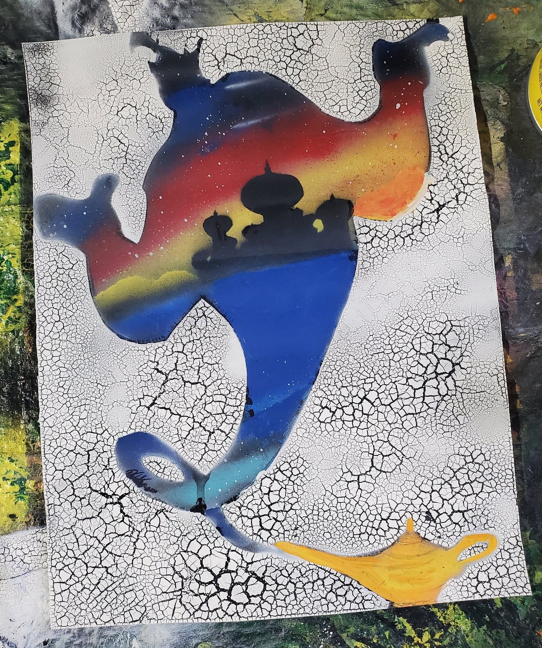 Original Genie in a Bottle Spraypaint Art, Colorful Disney Fanart ...
