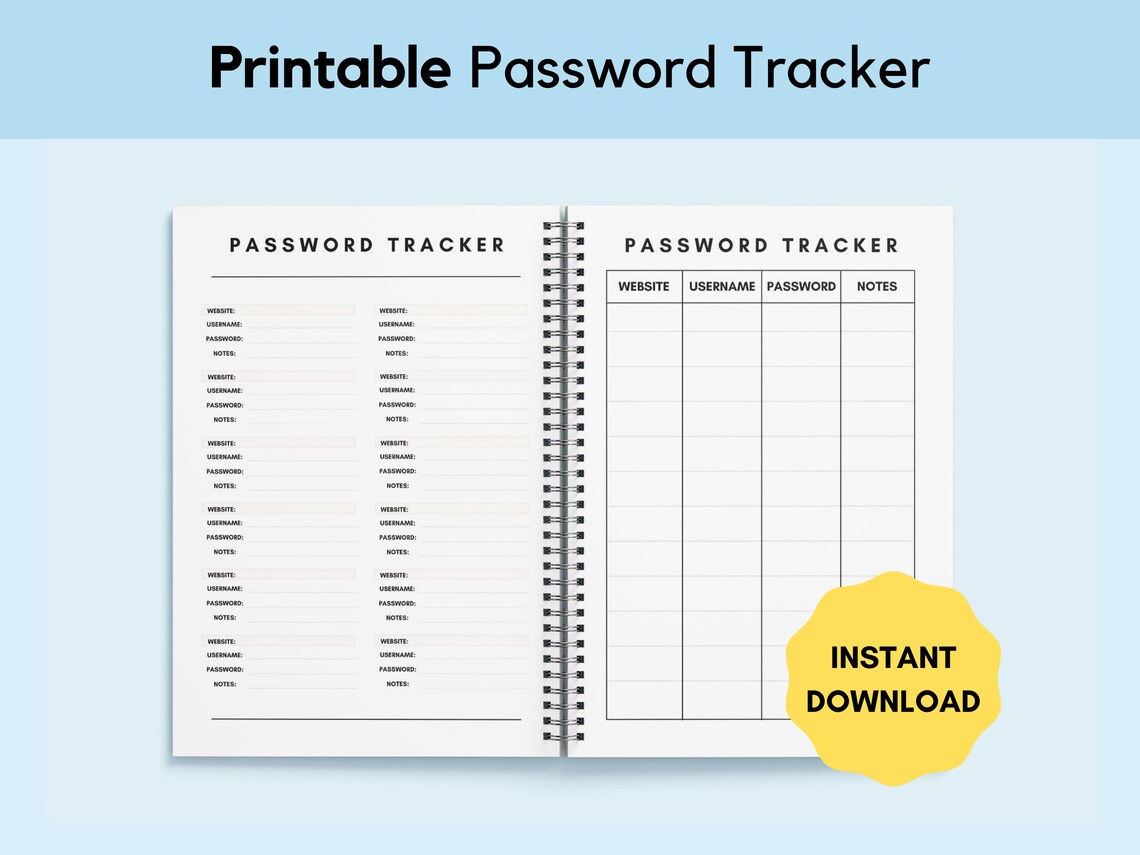 Password Tracker Printable - Instant Digital Download - Etsy