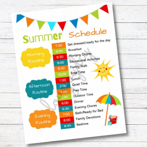 Kids Summer Chore Chart, Summer Chore List, Summer Schedule, Summer ...