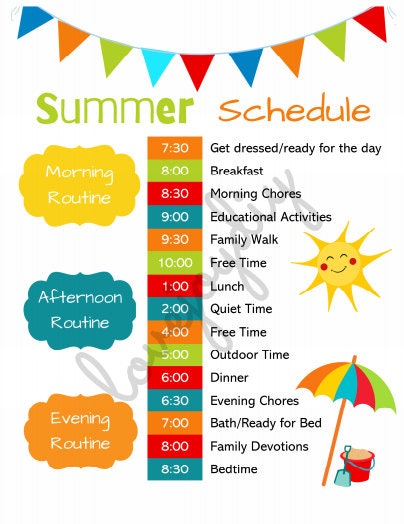 Kids Summer Chore Chart, Summer Chore List, Summer Schedule, Summer ...