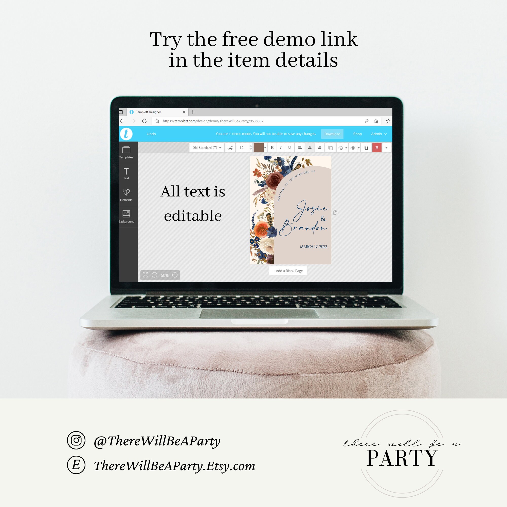 Indigo and Rust Wedding Sign, Terracotta Floral Sign, Orange and Blue ...