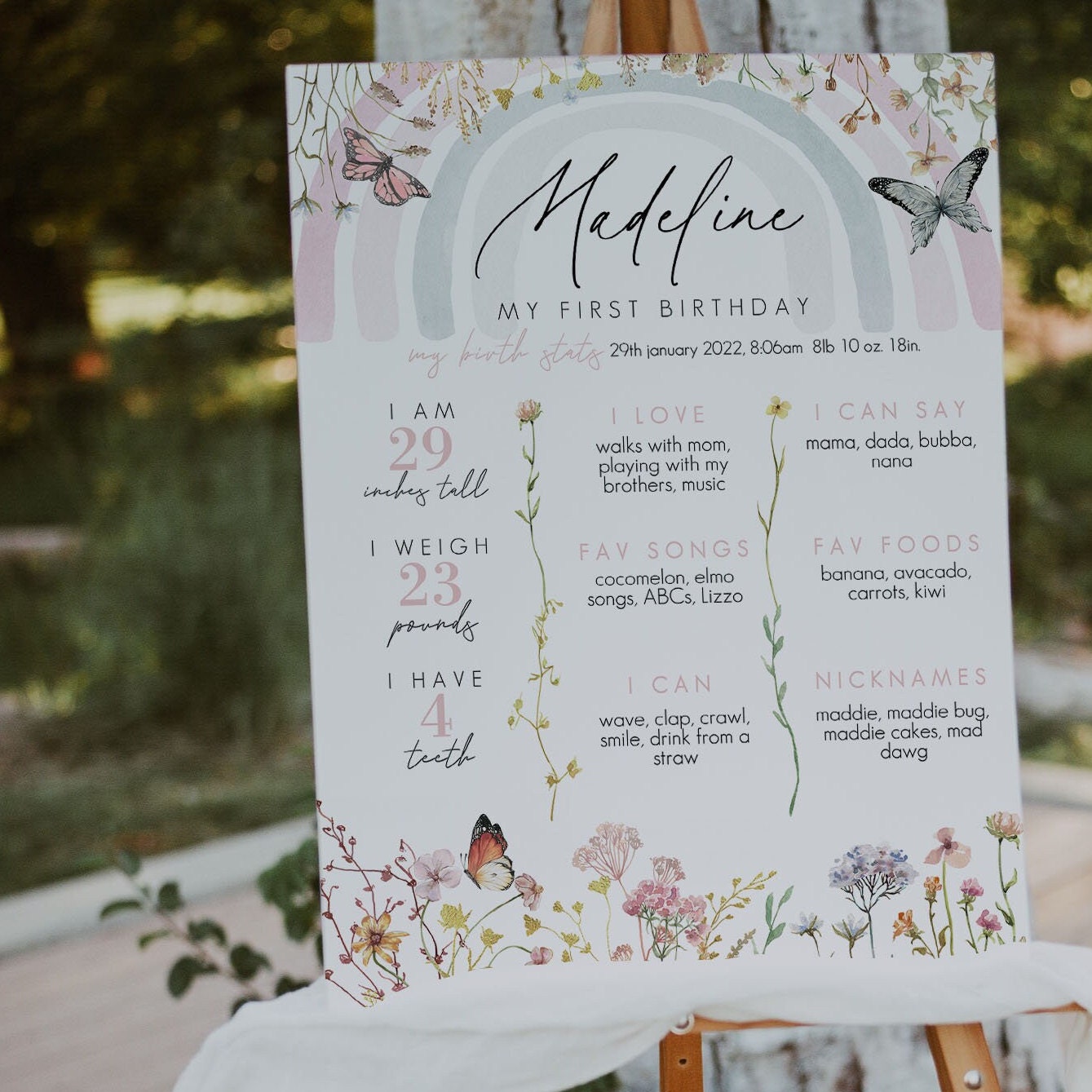 Wildflower Rainbow Milestone Chart Template, Butterfly Wildflower 1st ...